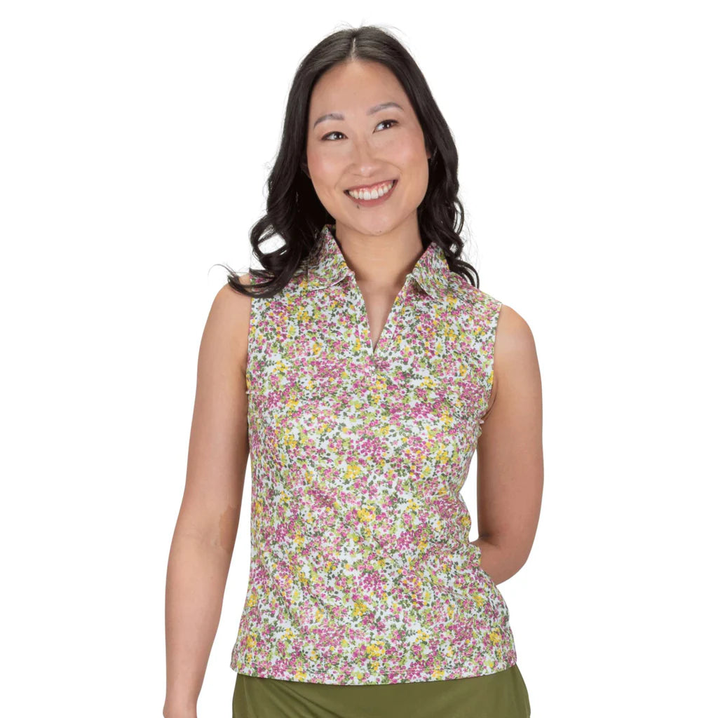 Nancy Lopez Bloom sleeveless polo - White multi floral – Suitably Sporty